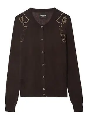 Zadig&Voltaire Missya Rhinestone-embellished Cashmere Cardigan - Dark Chocolate