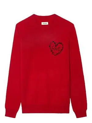 Zadig&Voltaire Heart-embroidered Wool And Cashmere-blend Jumper - Love