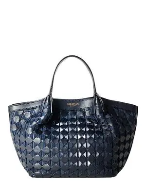 SERAPIAN Secret Mini Mosaic Leather Top Handle Bag - Midnight Blue