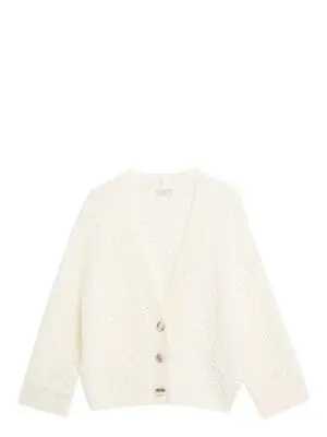 Peserico Sequin Knit Virgin Wool Cardigan - Natural White