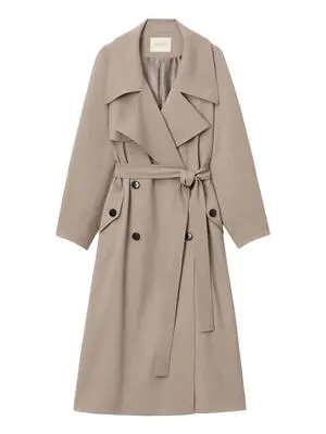 Lafayette 148 New York Stretch Wool Oversized Trench Coat - Hickory Melange