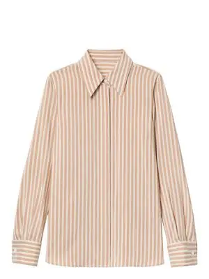 Lafayette 148 New York Striped Silk French Cuff Blouse - Camel Multi