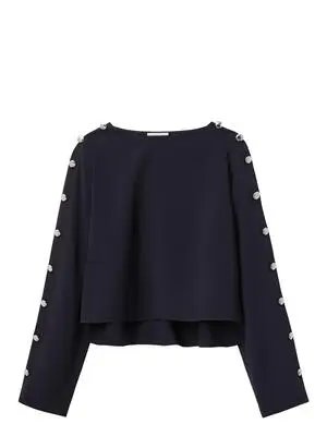 Lafayette 148 New York Crepe Bateau Neck Blouse - Blue Ink