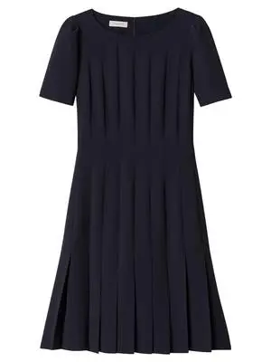 Lafayette 148 New York Crepe Pleated Short Sleeve Dress - Blue Ink