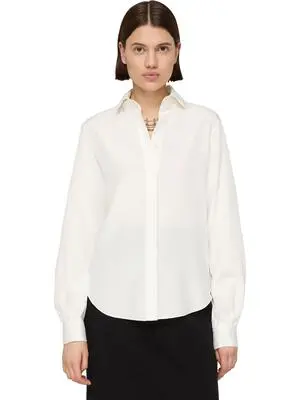 Lafayette 148 New York Organic Silk Stretch Georgette Pleated Blouse - Cloud