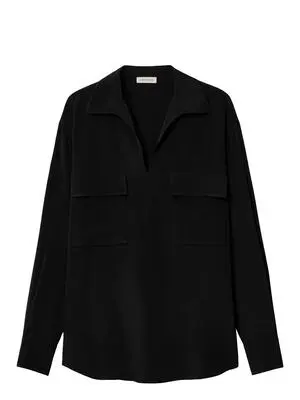 Lafayette 148 New York Collared Popover Blouse - Black