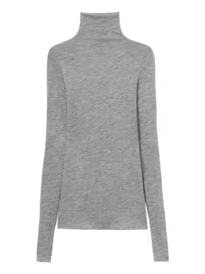 Lafayette 148 New York Cashmere Jersey Turtleneck Top - Nickel Melange