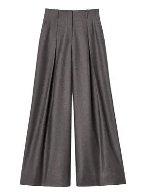 Lafayette 148 New York Wool Twill Pleated Wide Leg Pant - Cinder Multi