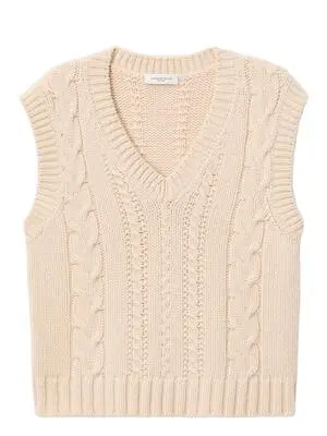 Lafayette 148 New York Merino Wool Cashmere Cable Knit Sweater Vest - Sand