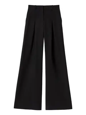 Lafayette 148 New York Wool Double Face Pleated Wide Leg Pant - Black