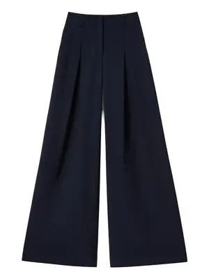 Lafayette 148 New York Wool Double Face Pleated Wide Leg Pant - Blue Ink