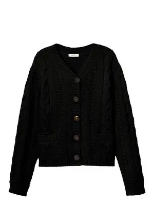 Lafayette 148 New York Merino Wool Cashmere Cable Knit Cardigan - Black