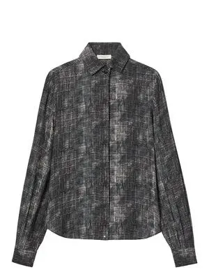 Lafayette 148 New York Houndstooth Silk Chiffon Blouse - Black Multi