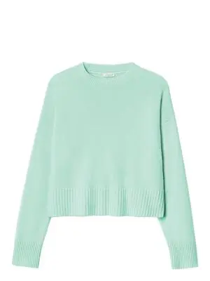 Lafayette 148 New York Cashmere Cropped Crewneck Sweater - Aurora Green