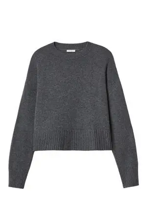 Lafayette 148 New York Cashmere Cropped Crewneck Sweater - Graphite Melange