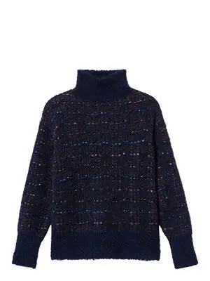 Lafayette 148 New York Alpaca And Linen Bouclé Turtleneck Sweater - Navy Multi