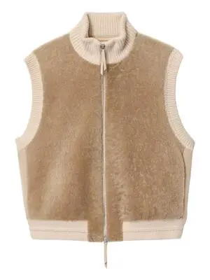 Lafayette 148 New York Shearling & Camel Hair Quilted Vest - Natural