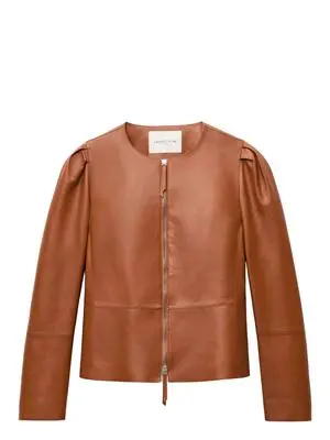 Lafayette 148 New York Nappa Leather Fitted Jacket - Copper