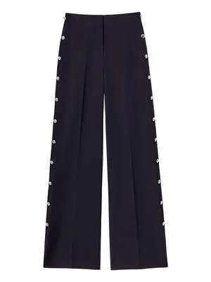 Lafayette 148 New York Crepe Wide-leg Pants With Side Buttons - Blue Ink