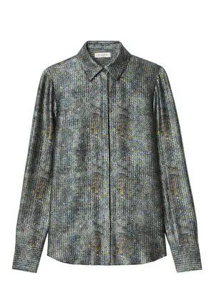Lafayette 148 New York Textile Print Silk Button-down Blouse - Bluebell Multi