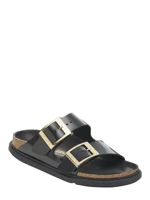 BIRKENSTOCK Arizona Droplet Buckle Natural Leather Patent Sandal - High Shine Black
