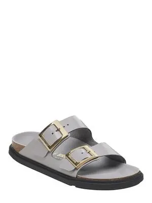 BIRKENSTOCK Arizona Droplet Buckle Natural Leather Patent Sandal - High Shine Stone Coin