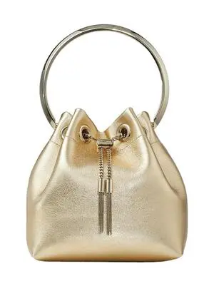 JIMMY CHOO Bon Bon Metallic Nappa Bucket Bag Silver