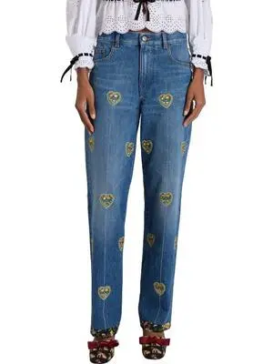 Valentino Garavani Heart Embroidered Jeans - Denim