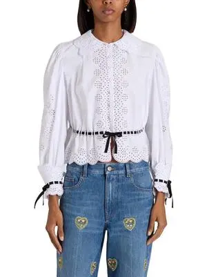 Valentino Garavani Eyelet Embroidered Button-up Shirt - White/black