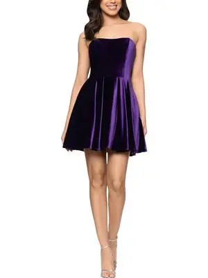 BLONDIE NITES Bow Back Strapless Velvet Cocktail Minidress - Purple