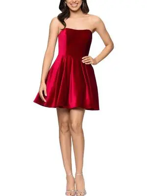BLONDIE NITES Bow Back Strapless Velvet Cocktail Minidress - Red