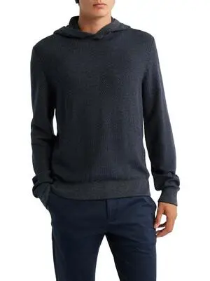 Vince Geometric Jacquard Wool & Cashmere Blend Hoodie - Coastal/medium Heather Grey