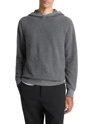 Vince Geometric Jacquard Wool & Cashmere Blend Hoodie - Heather Black/heather Grey