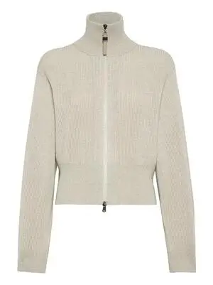 Brunello Cucinelli Cashmere Sparkling Yarn Cardigan - Cool Beige