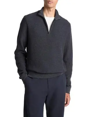 Vince Geometric Jacquard Wool & Cashmere Quarter Zip Pullover Coastal/medium Heather Grey