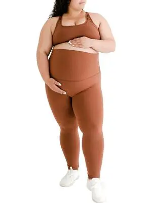 AXK Athletic Maternity Legging With Supportive Belly Band Brown
