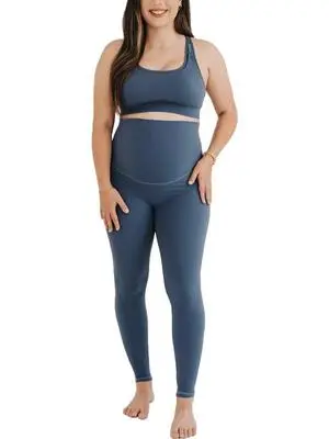 AXK Athletic Maternity Legging With Scrunch Butt Design And Supportive Belly Band - Blue