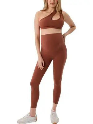 AXK Athletic Maternity Legging With Scrunch Butt Design And Supportive Belly Band - Brown