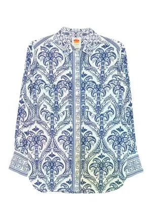 Farm Rio Tropical Print Blouse - Blue