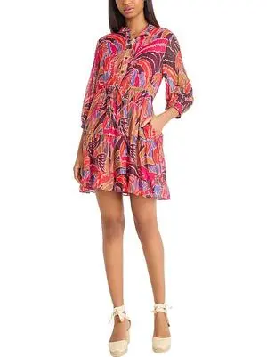THE GOOD JOURNEY Printed Shirt Mini Dress - Orange/ Blue