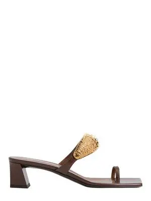 GIUSEPPE ZANOTTI Leather Mule Sandals With Hammered Metal Detail - Brown