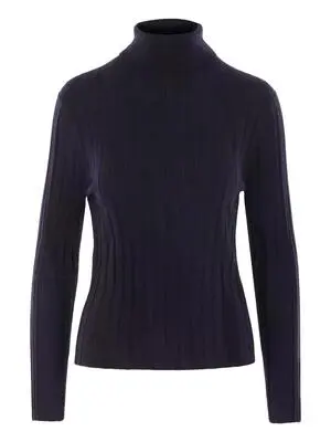ALLUDE Ribbed Turtleneck Sweater - Blue