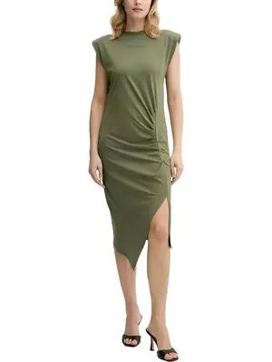 Pinko Padded-shoulder Side-split Midi Dress - Green