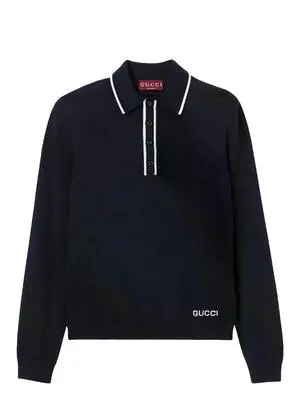 Gucci Long-sleeve Knitted Polo Shirt - Blue