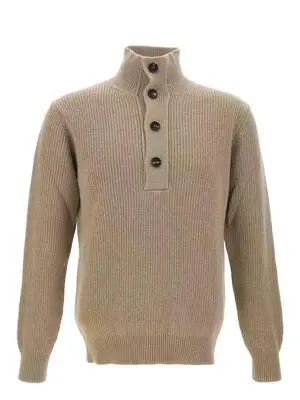 FILIPPO DE LAURENTIIS Ribbed High-neck Button Sweater - Neutrals