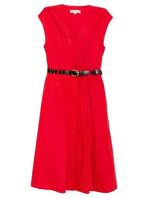 Michael Kors Stretch Poplin Belted Dress - Red