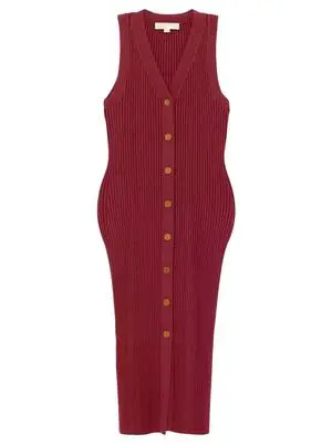 Michael Kors Ribbed Stretch Midi Dress - Red