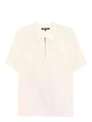Michael Kors Cotton Knit Zip Polo Shirt - Neutrals