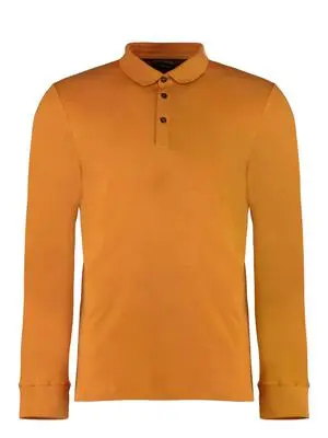 MOORER Ribbed-edge Long-sleeve Polo Shirt - Orange