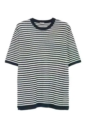 GALLIA Derek Stripes Linen T-shirt - Blue